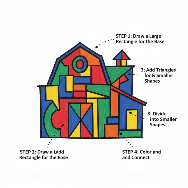 how to draw a barn - Fun at-home activities for Kids.