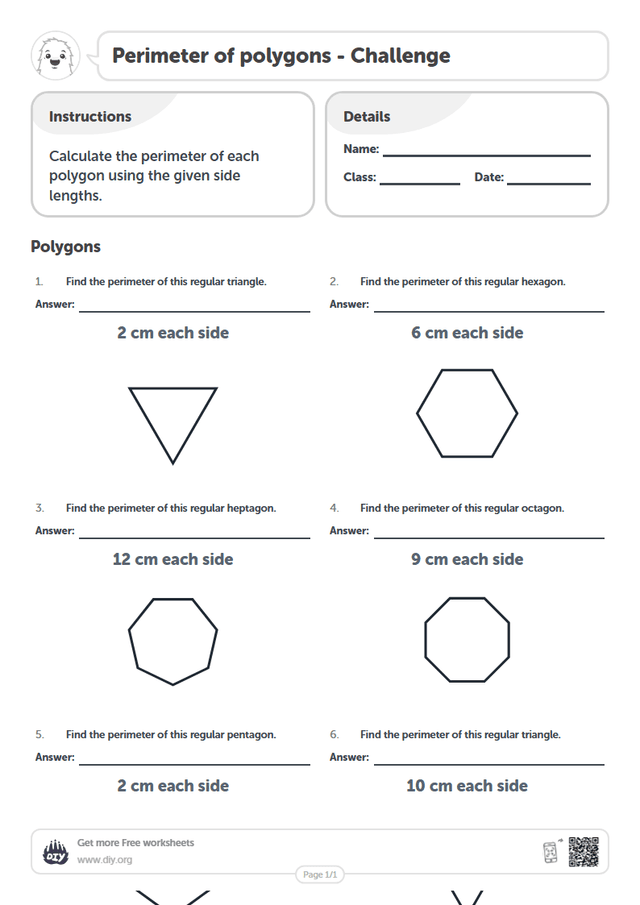 Free Perimeter of polygons Worksheets