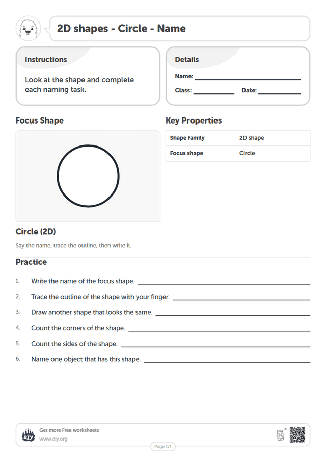 Free 2D shapes - Circle - Name Worksheets